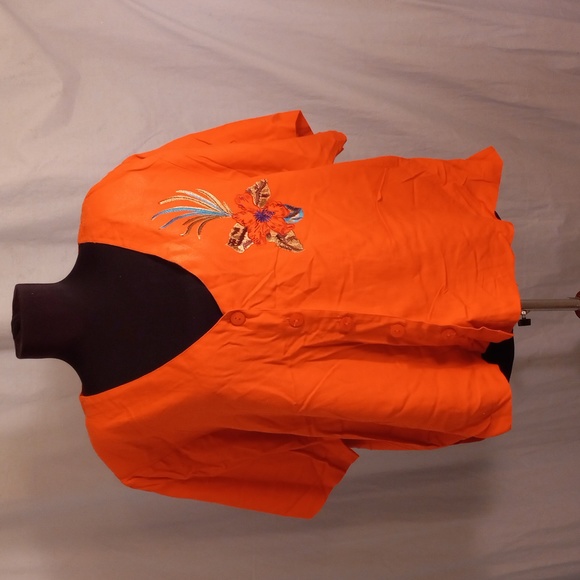Kaktus | Tops | Kaktus 3x Linen Blend Orange Embroidered Floral Short ...
